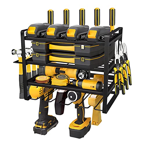 VIBRATITE Power Tool Organizer, 4 Layes Tool Organizer and Storage, Heavy Duty Metal Power Tool Storage Rack, Drill Holder Wall Mount, Cordless Drill Storage Rack, for Garage, Workshop, Warehouse