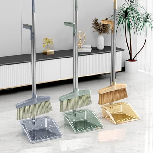 Broom Dustpan Set Cleaning Tool Dust Pan Long Handle Broom Brush Kit Home Bedroom (Green)