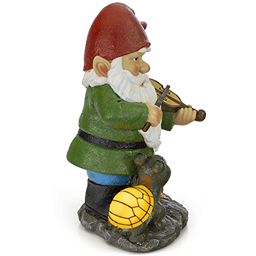 VP Home Fiddler Gnome with Glowing Turtle Solar Powered LED Outdoor Decor Garden Light Great Addition for Your Garden Solar Powered Light Garden Gnome Christmas Decorations Gifts