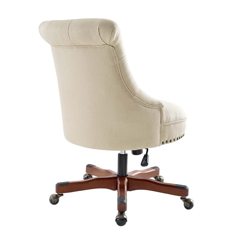 Linon Sinclair Wood Upholstered Adjustable Office Chair in Beige