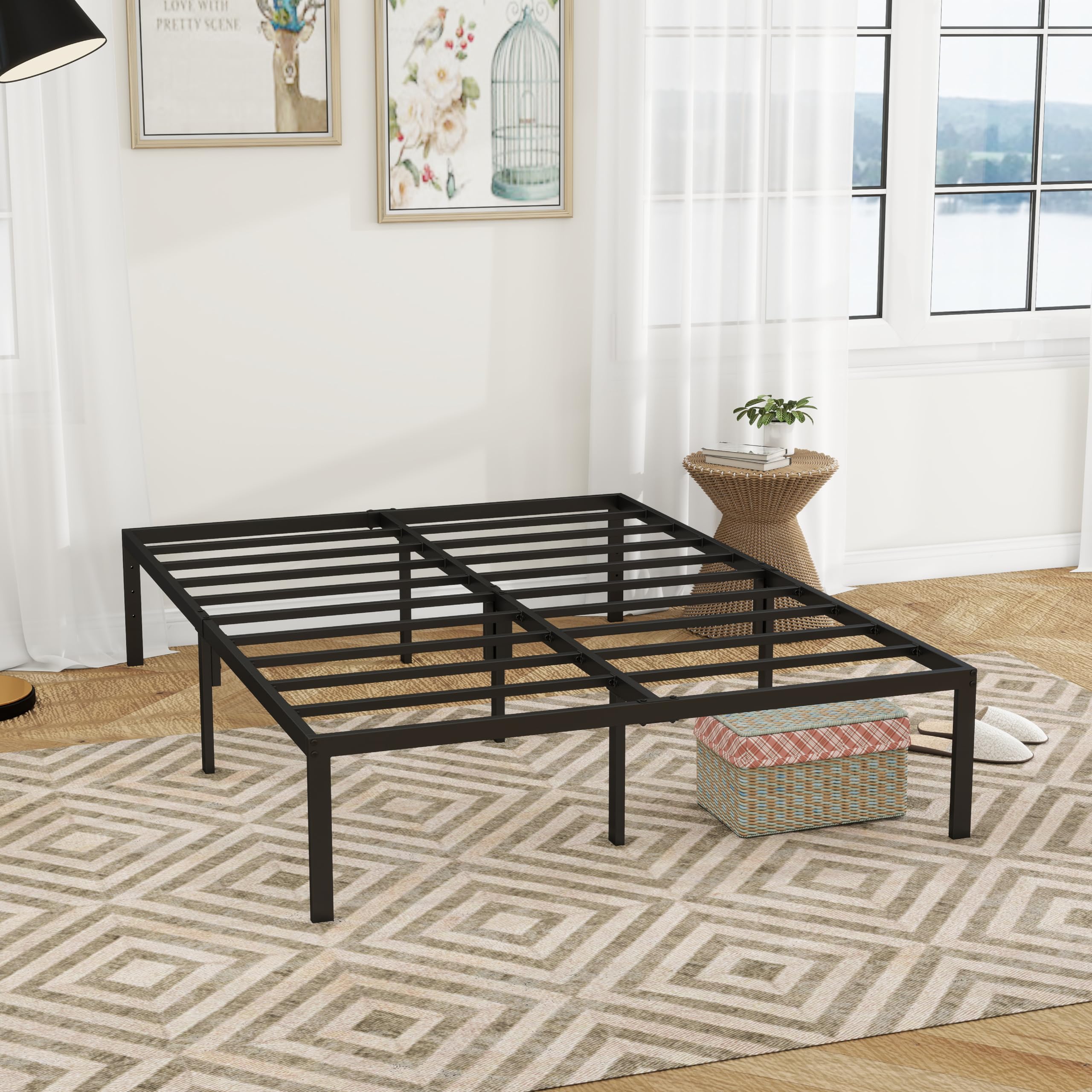HUAXIN LUCKY 12 Inch Twin Bed Frames No Box Spring Needed,Heavy Duty Metal Platform Bed Frame High Profile Mattress Foundation with Underbed Storage,Noise Free,Easy to Assembly,Black