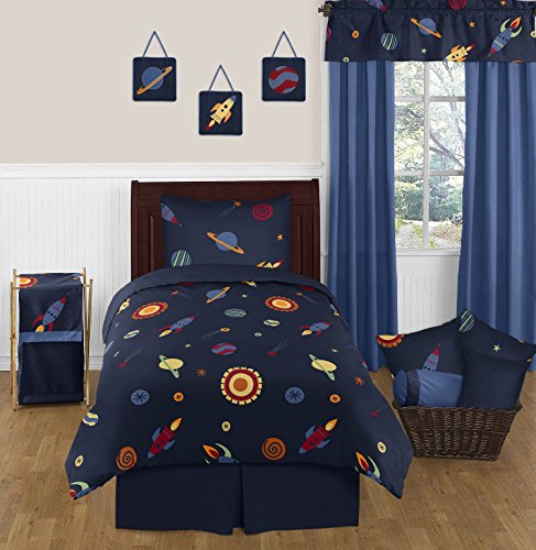 Sweet Jojo Designs Navy Blue Planets Organizer Storage Bins for Space Galaxy Collection - Set of 2