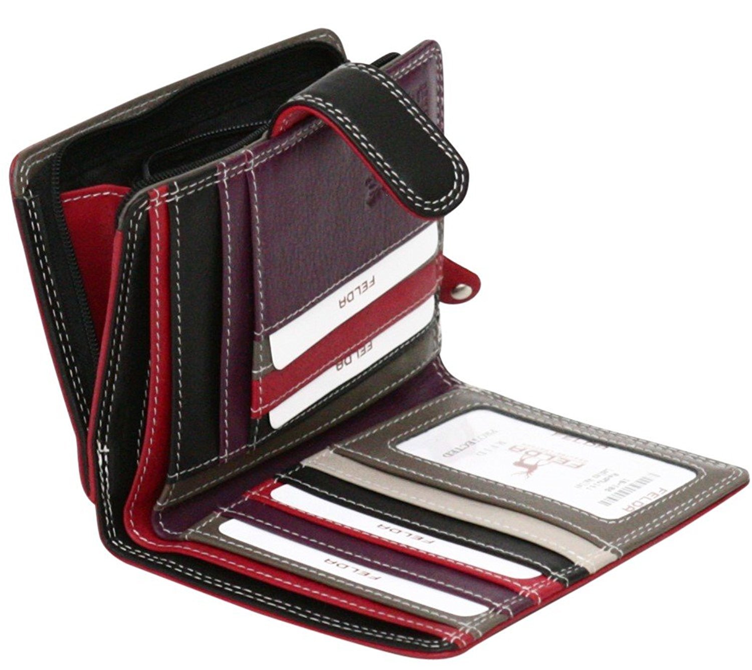 Felda RFID Genuine Leather Ladies Purse Wallet 9 Card Slots & Zipped Coin Section, Medium Size
