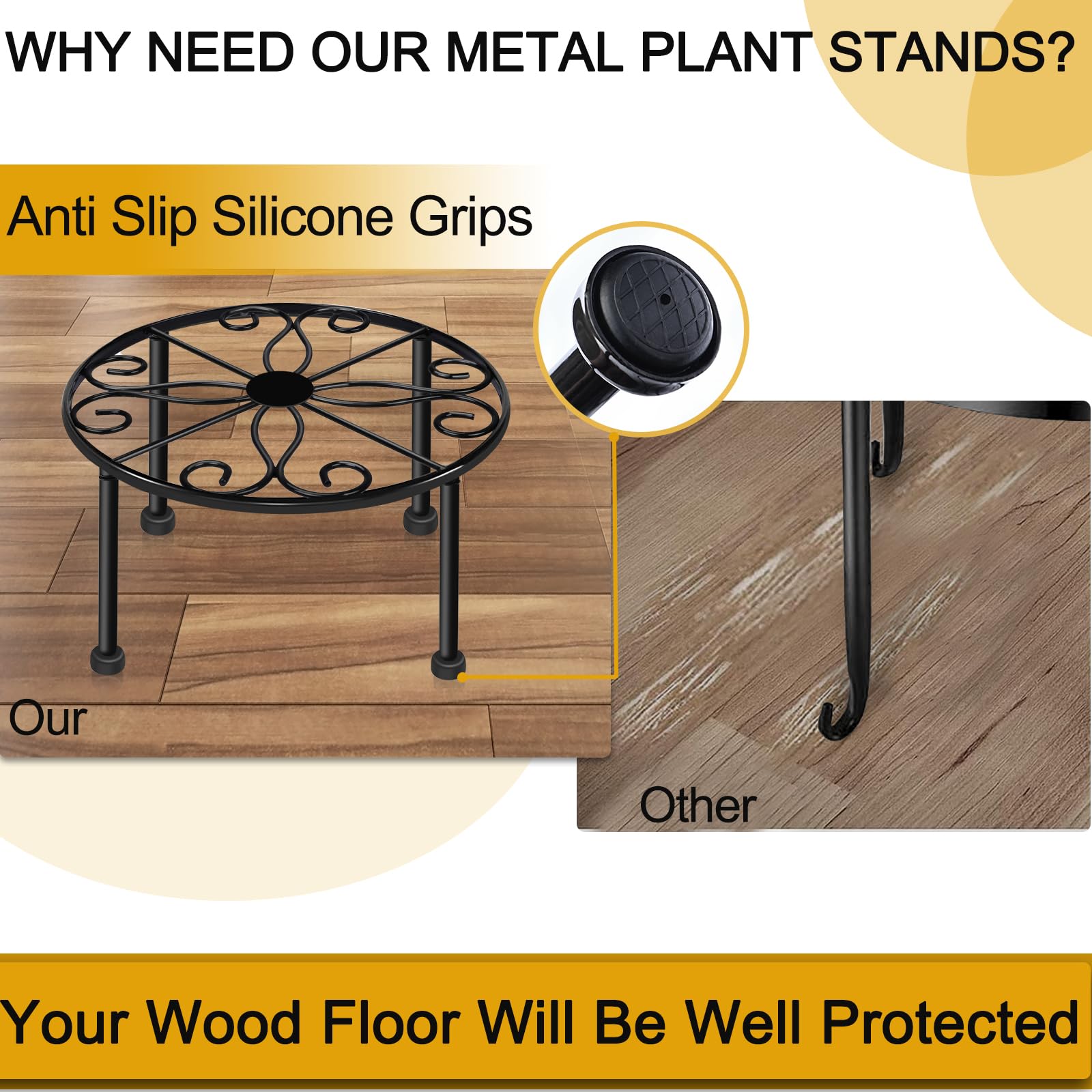 Metal Black Plant Stands,Anti-Rust Iron Plant Pot Shelf,Heavy Duty Round Supports Display Rack,Rustproof Potted Plant Holder,Corner Gardening Pumpkin Stand for Indoors or Outdoors (3 Pack Matte Black)