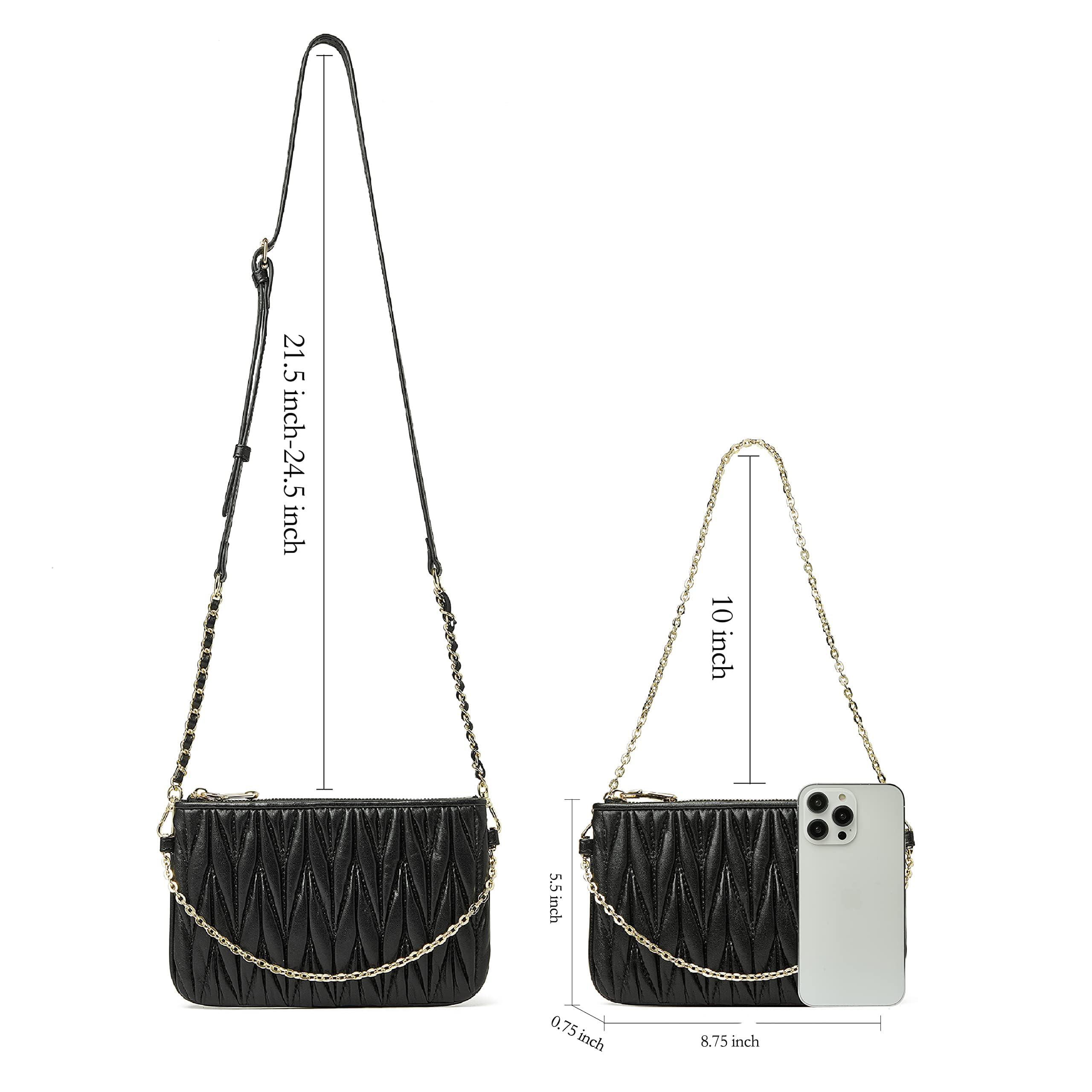 DORIS&JACKY Leather Quilted Clutch Bags For Women Small Multifunctional Shoulder Purse With Lots Card Slots(1-Black)