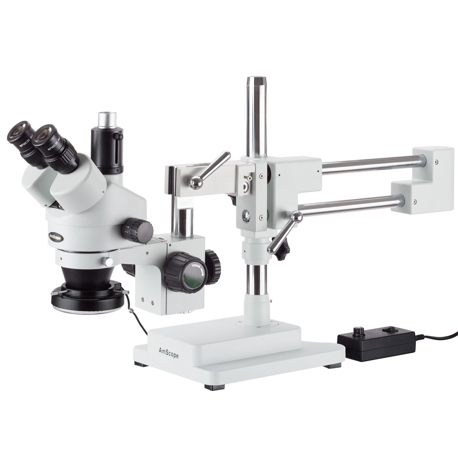 AmScope 3.5X-90X Simul-Focal Stereo Zoom Microscope on Boom Stand with 144-LED Ring Light and 16MP USB3 Camera