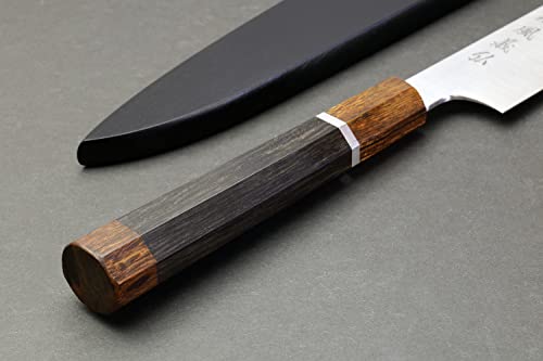 Yoshihiro TM-Hayate ZDP-189 Super High Carbon Stainless Steel Sujihiki Kiritsuke Knife Octagonal Ebony Wood Handle with Sterling Silver Ring (9.5" (240mm))