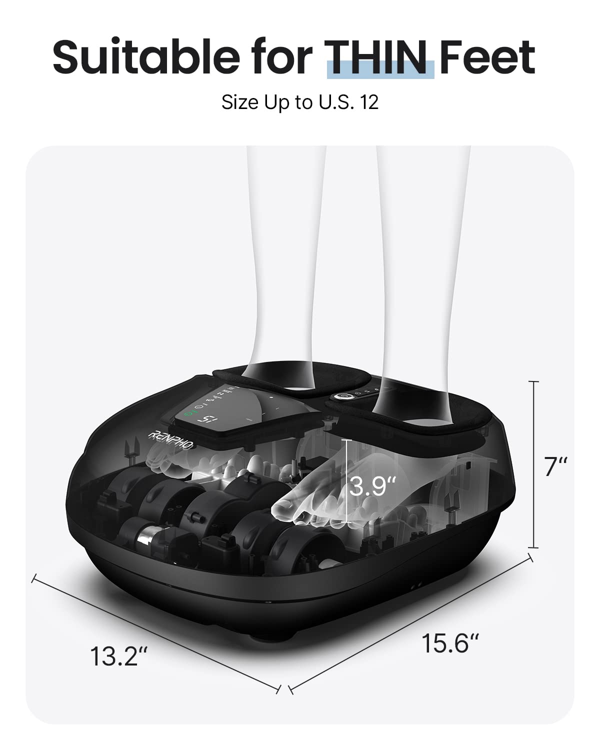 RENPHO Shiatsu Foot Massager with Heat,Electric Foot Massager for Circulation and Pain Relief with Remote,Deep Kneading,Squeezing,Size up to 12