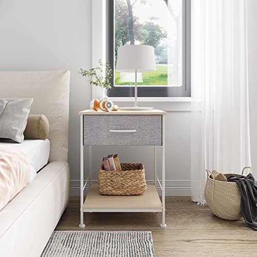WLIVE 1-Drawer Nightstand and 5-Drawer Dresser Set, Fabric Storage Tower for Bedroom, Hallway, Nursery, Closets, Tall Chest Organizer Unit with Textured Print Fabric Bins, Steel Frame