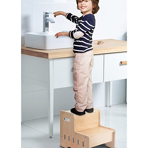 Wooden 2 Step Stool for Kids, Victostar 2 Step Stool for Bathroom, Potty Training, Kitchen and Closet, Perfect for Kids and Adults