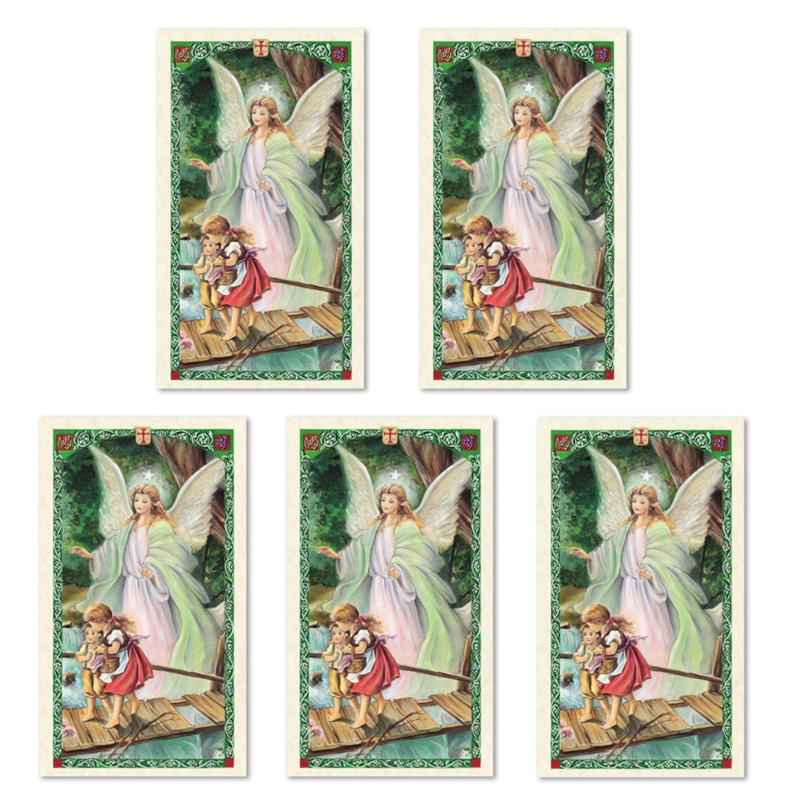 H HOLLY LINES Guardian Angel Prayer Cards Picture of Angel and Children on The Bridge Laminated Holy Cards Pack of Five