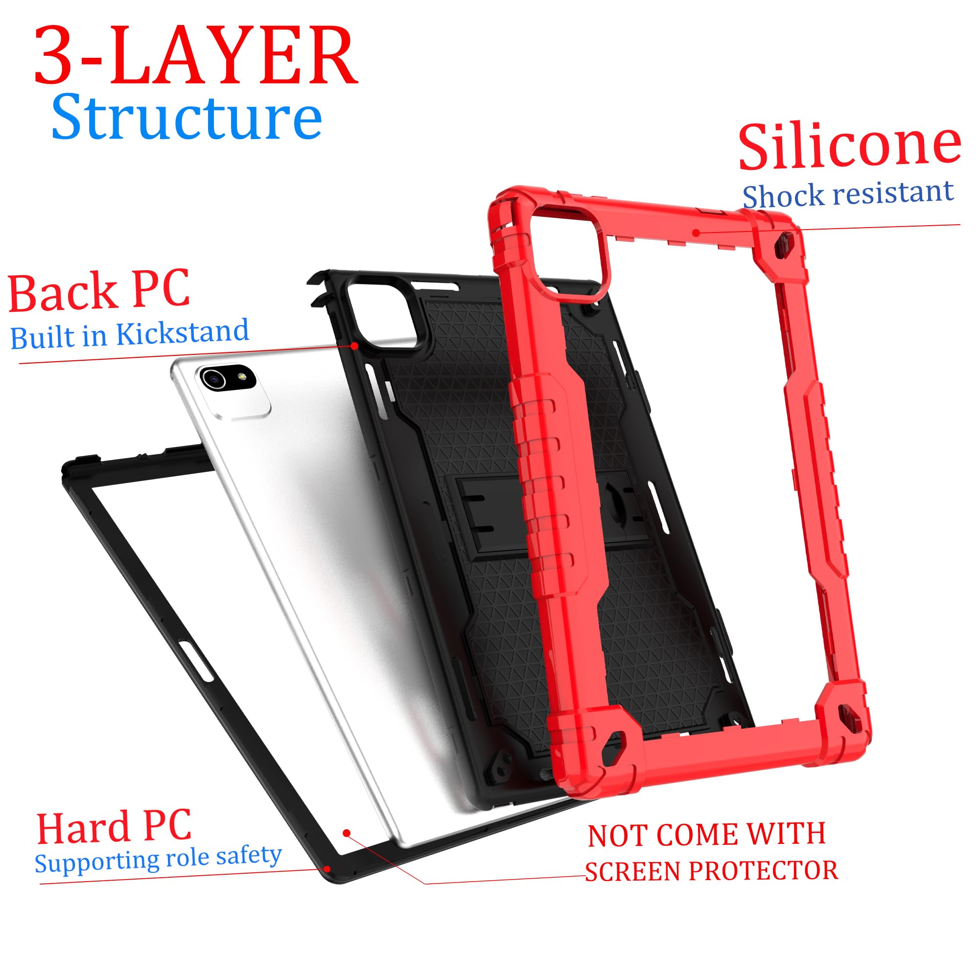 SOATUTO for Moderness Tablet MB1001 10.1 inch Case with Shoulder Strap Stand Soft Silicone Hybrid Case for 10 inch ZZB Velorim Freeski OLEXEX Bestski CZZ HAPPYBE ANYLAKE Okaysea Tablet (Red+Black)