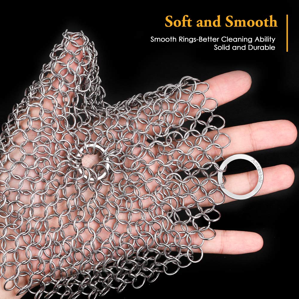 AMAGABELI GARDEN & HOME 7βx7β Cast Iron Cleaner 316 Stainless Steel Cast Iron Scrubber Chain Mail Scrubber Cast Iron for Pans Dutch Ovens Grills BG240