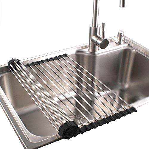 Roll Up Dish Drying Rack in Sink Stainless Steel Kitchen Folding Rack Over Sink Dish Drainer16.9’’(L) x10.2’’(W)