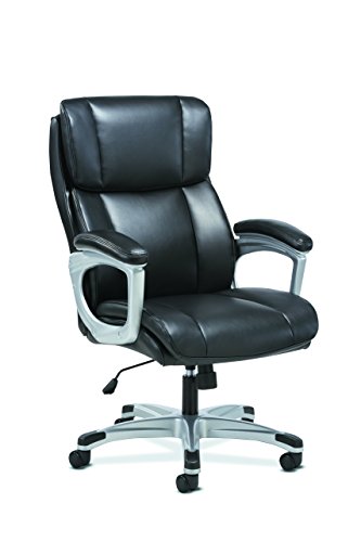 Sadie Executive Computer Chair- Fixed Arms for Office Desk, Black Leather (HVST315)