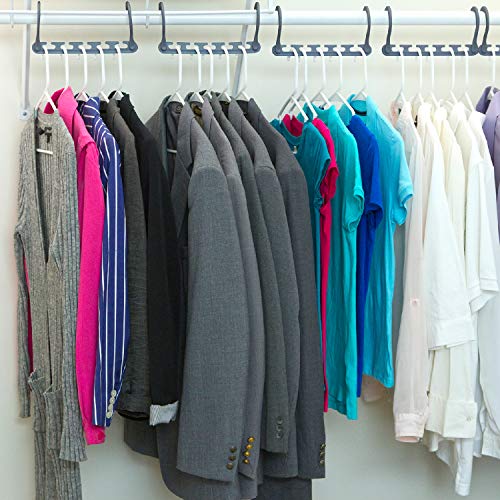 Wonder Hanger Max Pack of 10 Organizer, Triples Clothes-Hanger Space for Wrinkle-Free Clothes, Space-Saving Closet-Organization Hangers, Fully Assembled, Grey