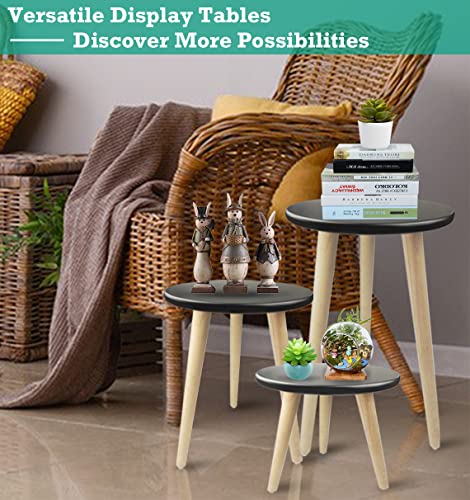 Tuohours 14IN Tall Plant Stand Holder for Indoor Planters, Mid Century Small Round Wood Table for Living Room Corner Floor
