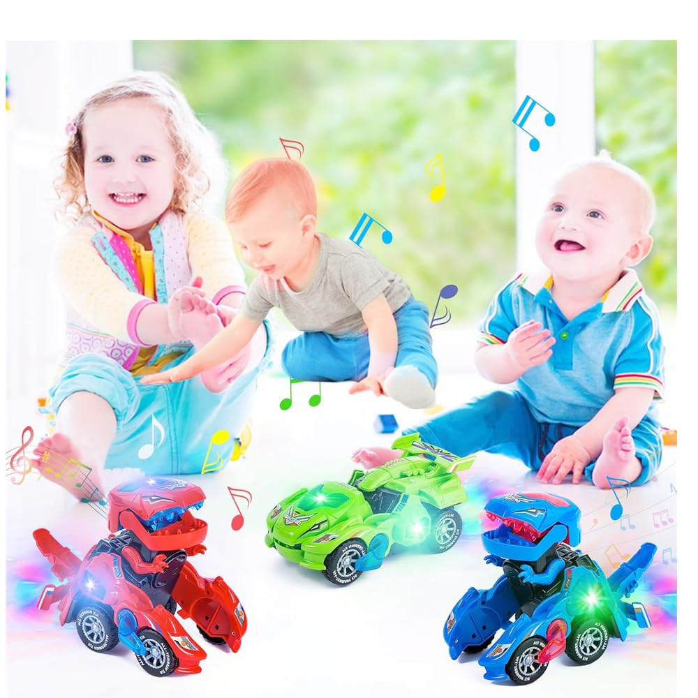 Toy Car,Dinosaur Deformation car,Transforming Dinosaur LED Car, Deformation Car Robot Vehicle Toys (Red)
