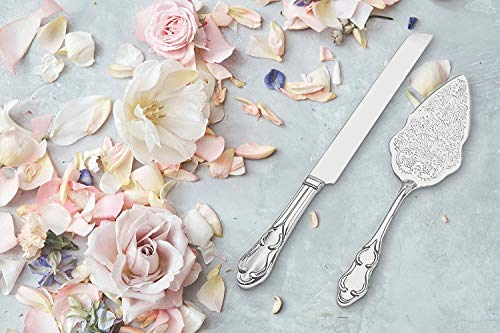 Strova Silver Wedding Cake Serving Set - Elegant Cake Cutting Knife and Server for Event Use