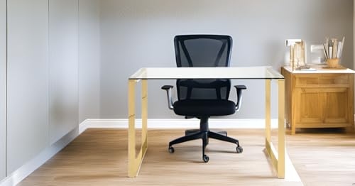 Uptown Club Modern Writing Gold Leaf Stainless Steel Legs and Tempered Glass Top, Computer Table for Home or Office, 47" D x 22" W x 30" H