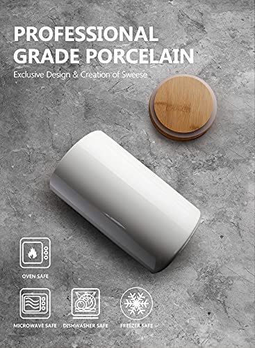 Sweese 817.101 Kitchen Canister, 65oz/1930ml Porcelain Food Storage Jar with Bamboo Lid for Ground Coffee, Flour, Tea, Sugar, Airtight Coffee Container, White