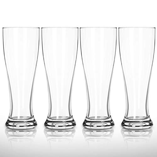 USA Made Nucleated Pilsner Glasses- Etched Beer Glass for Better Head Retention, Aroma and Flavor - 16 oz Craft Beer Glasses for Beer Drinking Bliss - 4 Pack