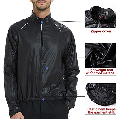 Santic Mens Cycling Jacket Lightweight Bike Jersey Windbreaker for Men Black L