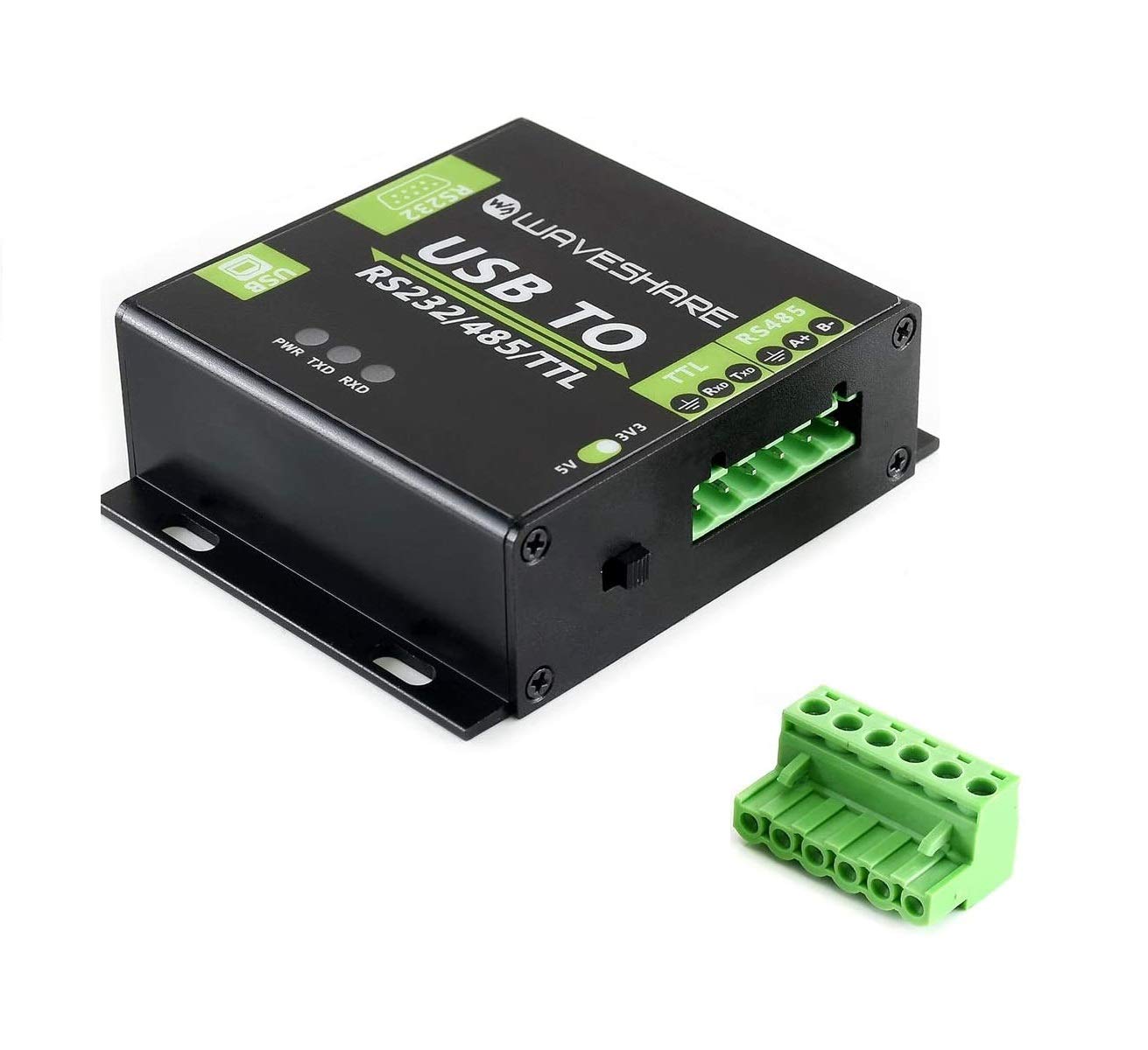 waveshare USB to RS232 / RS485 / TTL (UART) Industrial Isolated Converter with Original FT232RL Inside Aluminium Alloy Enclosure Power/ADI Magnetical Isolation,TVS Diode