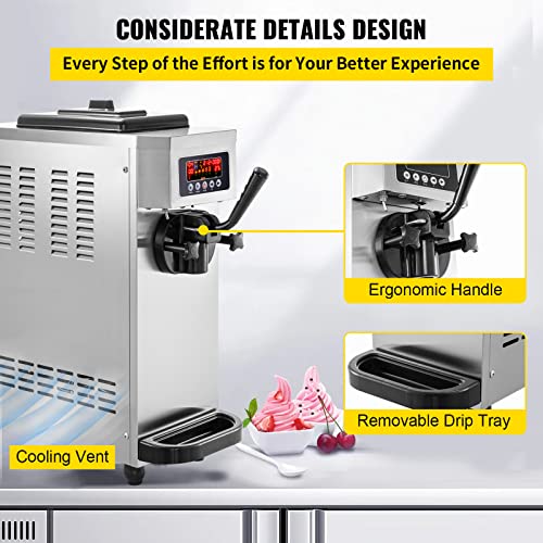 VEVOR Commercial Ice Cream Machine, 4.7-5.3Gal/H Soft Serve Machine, Single Flavor Ice Cream Maker, 1500W Countertop Soft Serve Ice Cream Machine with 1.6Gal Tank, LCD Panel, 6 Magic Heads