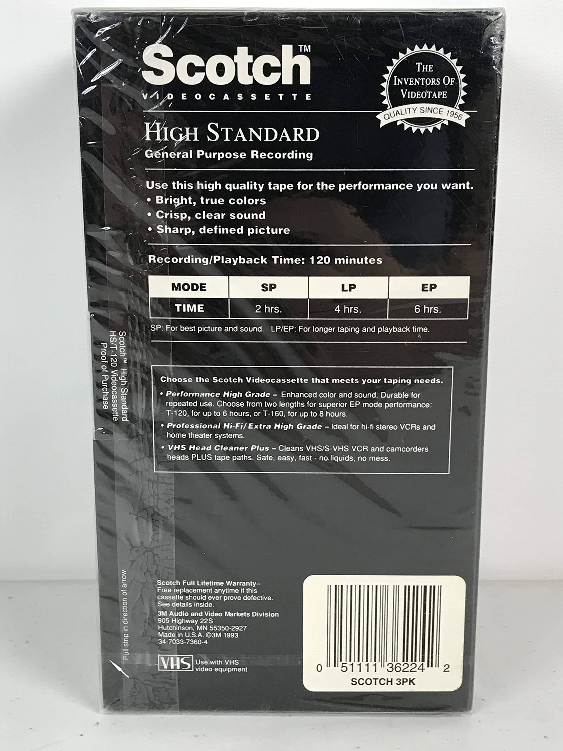Scotch High Standard T-120 Bundle of 3 Blank Vhs High Standard