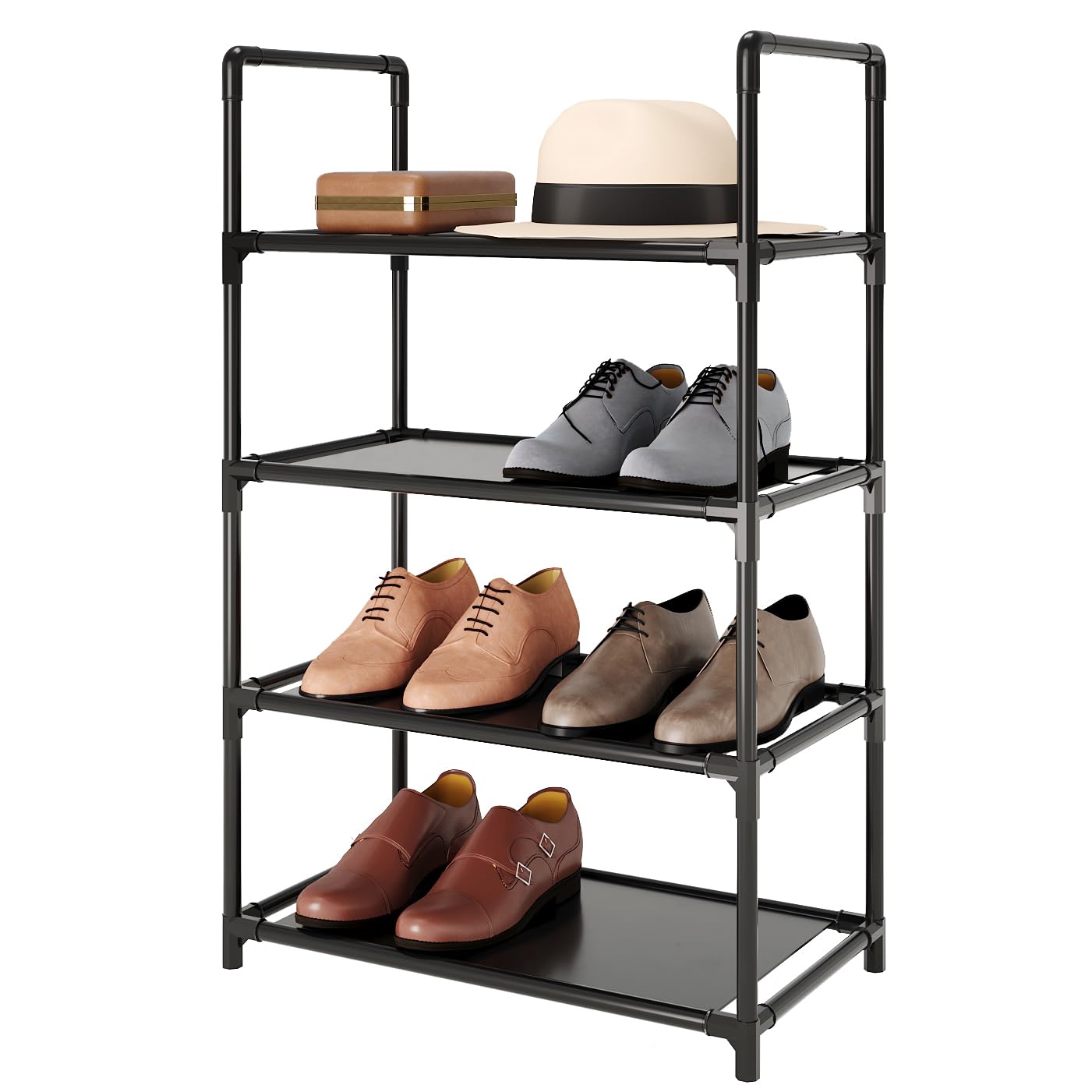 COAPUKT Small Shoe Rack,Stackable Shoe Stand Organizer Storage,Narrow Sturdy Shoe Shelf for Closet Entryway Hallway (5-Black)