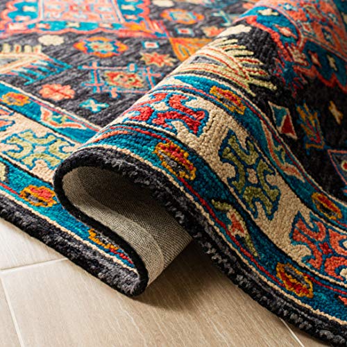 SAFAVIEH Aspen Collection Accent Rug - 3' x 5', Charcoal & Blue, Handmade Boho Wool, Ideal for High Traffic Areas in Entryway, Living Room, Bedroom (APN521H)