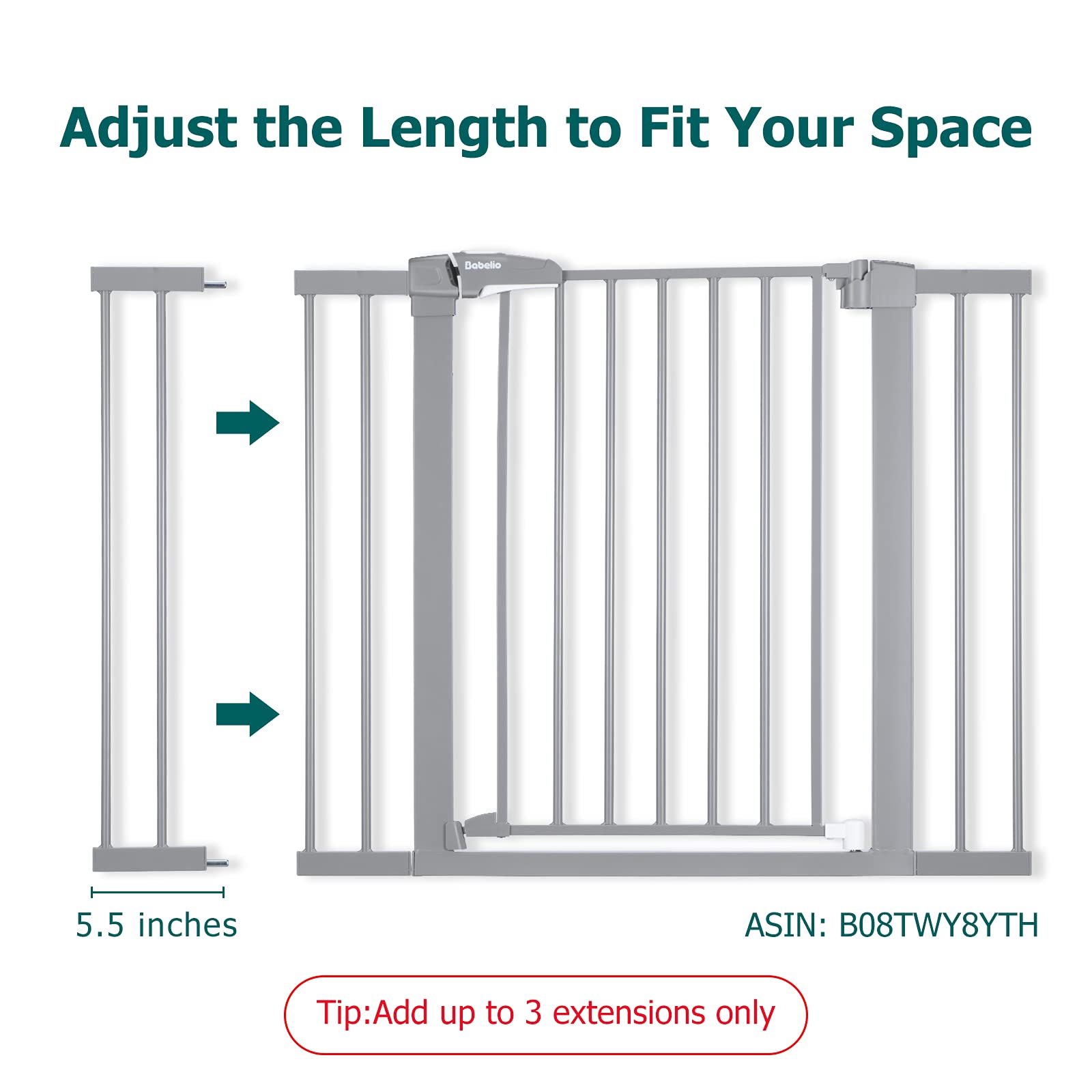 BABELIO 26-45.5 Inch Easy Install Extra Wide Pressure Mounted Metal Baby Gate, No Drilling, No Tools Required, Pet Gate with Wall Protectors and Extenders (Gray)