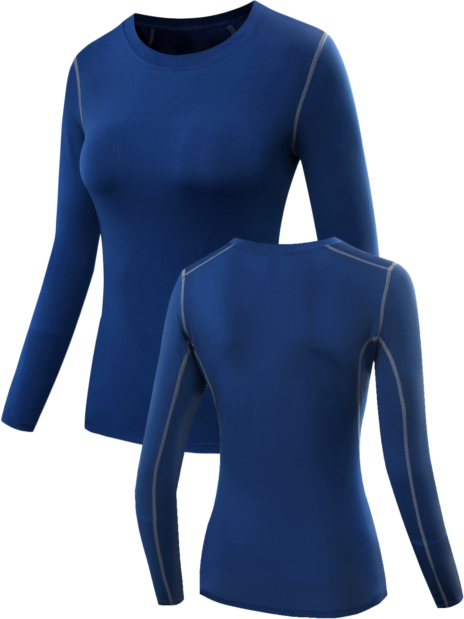 NELEUS Women's 3 Pack Dry Fit Athletic Compression Long Sleeve T Shirt,Black,Blue,White,Medium