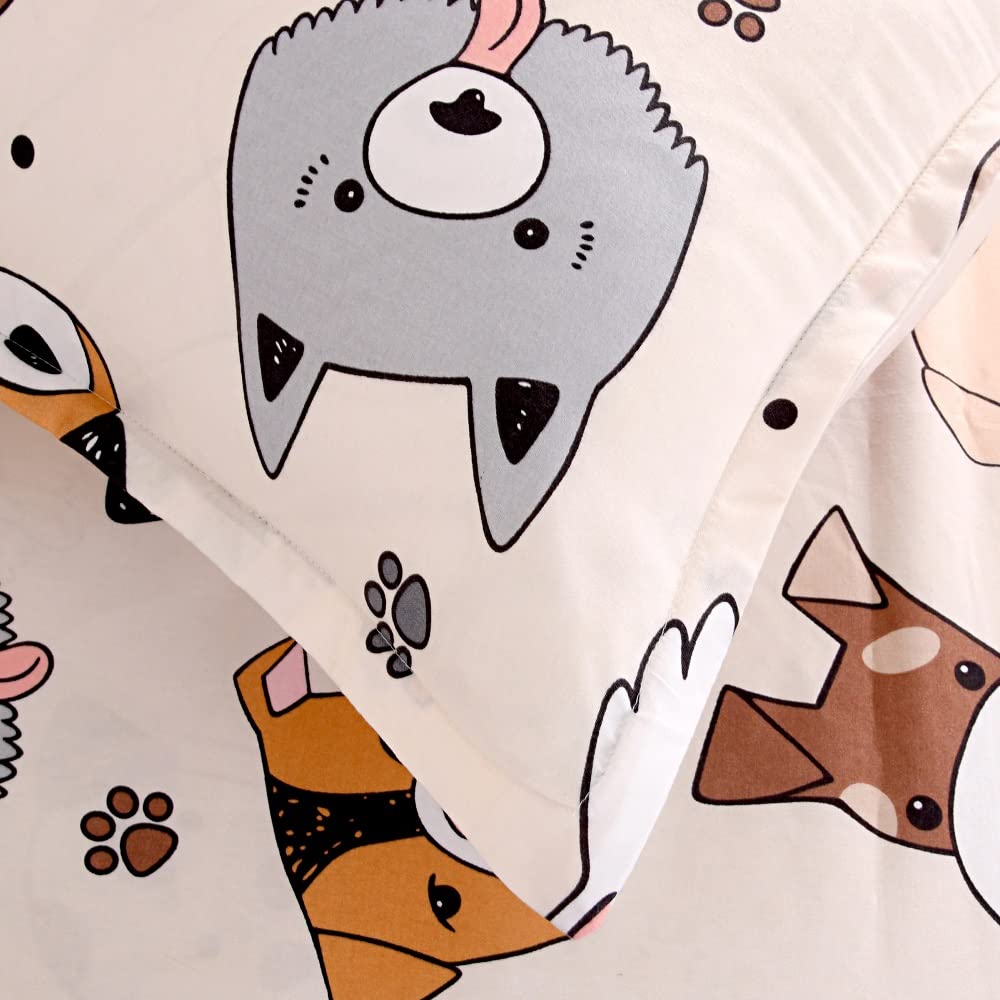 KWLOVER 2PCS Soft Bed Fitted Sheet and Pillowcase Set for Single Bed,Doggy Printed Puppy Pattern Design Sheets for Kids Teens Twin Size Bed