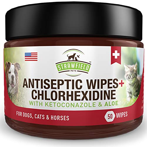 Strawfield Pets Cat & Dog Cleaning Wipes for Paws, Butt, Face, Ear & Body | Antibacterial & Antifungal Chlorhexidine Wipes for Yeast Infection Treatment, Hot Spot, Ringworm, Bacteria & Fungus