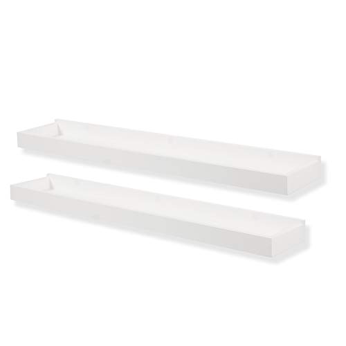 Wallniture Philly Nursery Bookshelf - Floating Book Shelves for Kids Room - 31 Inch Picture Ledge Book Tray Toy Storage Display White Set of 2