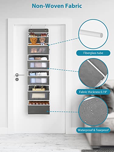 PARAKE 6-Shelf Over The Door Organizer, Flexible 1 Split into 2 Hanging Storage Door Organizer, Over The Door Storage with 5 Large Pockets, for Closet Pantry Bathroom Nursery Bedroom (Grey)