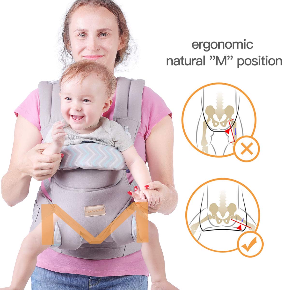 Infant Baby Holder Carrier Backpack Ergonomic with Head Support Padded Shoulder Straps Front and Back for Newborn Toddler Wrap in All Season,Grey