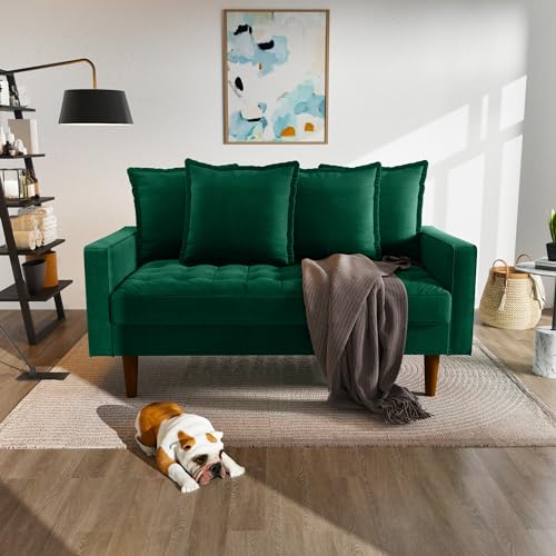 SILKIR Mid-Century Modern Small Spaces Comfy Velvet Living Room,Office,and Apartment,Loveseat Couch Sofas, 58 Inch, Green