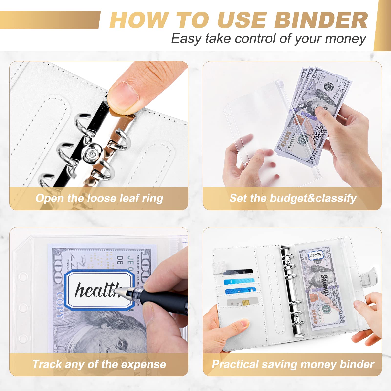 Onlyesh Budget Binder, Budget Binder with Zipper Envelopes, Cash Envelopes for Budgeting, Money Organizer for Cash, 14Pcs Budget Planner with Cash Envelopes(Grey)