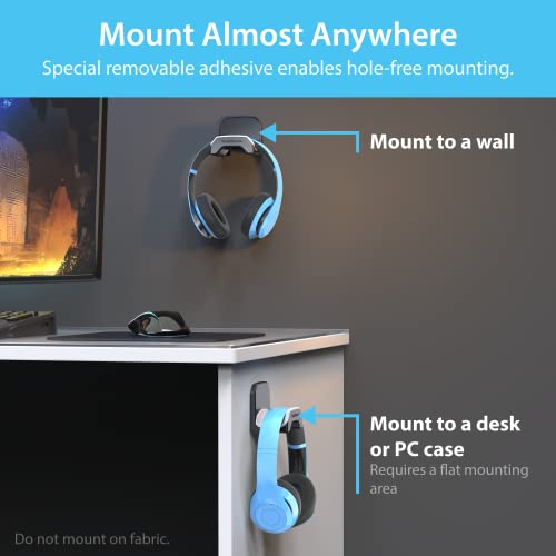 TotalMount Gaming Headset Hangers β Include Removable Adhesive Strips for Easy, Damage-Free Wall, Desk, or PC Mounting (Black Headphone Hooks with Premium Silicone Cradles β Two Pack)