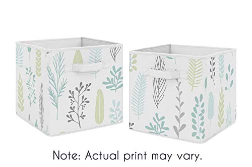 Sweet Jojo Designs Blue Tropical Leaf Foldable Fabric Storage Cube Bins Boxes Organizer Toys Kids Baby Childrens - Set of 2 - for The Turquoise Grey Green Botanical Rainforest Jungle Sloth Collection