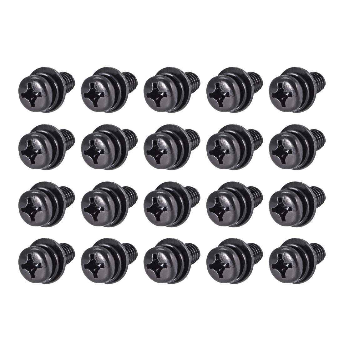uxcell M6 x 14mm Carbon Steel Phillips Pan Head Machine Screws Bolts Combine with Spring Washer and Plain Washers 20pcs