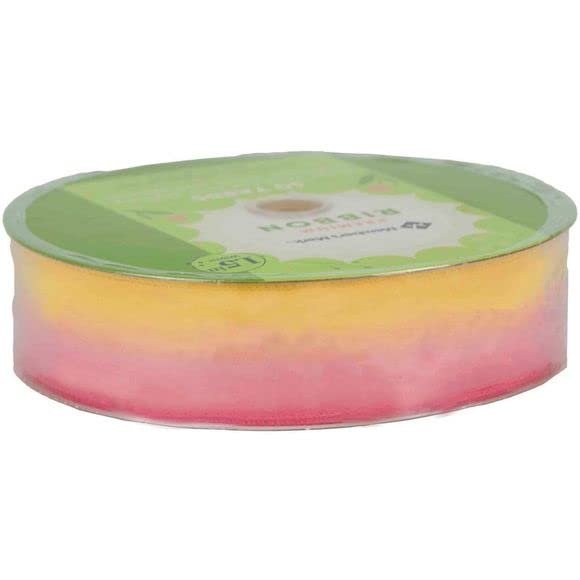 Premium Ribbon Wired Edge 50 Yards 1.5" Sheer Pink/Yellow