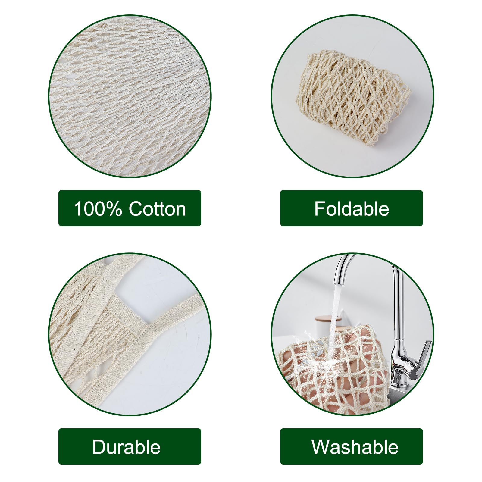 Mordx 2 Pack Premium Mesh Grocery Bags,100% Cotton String Mesh Bags,Long Handle Net Tote Bags,Reusable Produce Bags,Washable,Portable,Fruit and Vegetable Storage Bags,Beige