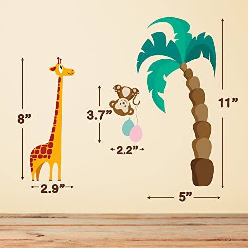 Wall Decals for Kids - Safari Adventure Decorative Peel & Stick Animal Wall Art Sticker for Baby's & Kids Room, Nursery, Classroom, Playroom, and Party Decorations - 55 PCS