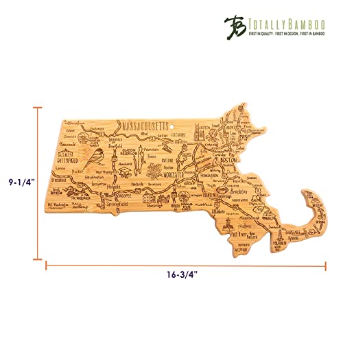 Totally Bamboo Destination Massachusetts State Shaped Serving and Cutting Board, Includes Hang Tie for Wall Display