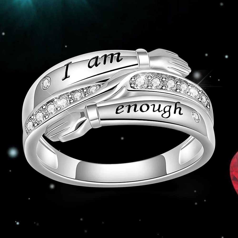 I Am Enough Hug Rings for Women Men Matching Engagement Promise Couple Hug Ring Sterling Silver Fidget Anxiety Size 7