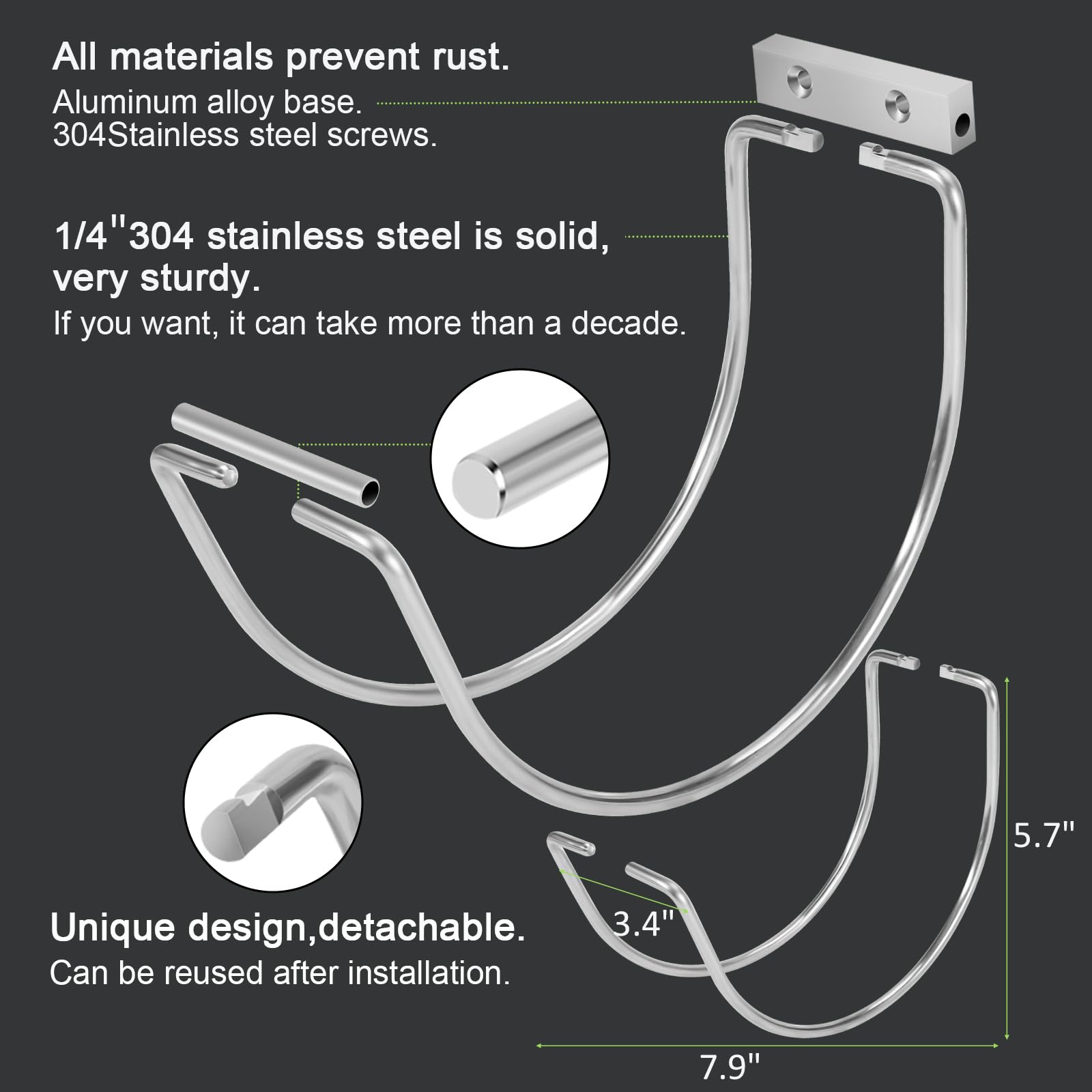 Yoniccal Garden Hose Holder Water Hose Hanger Wall Mounted,304Stainless Steel Solid Hose Hook Holds Up to 150Ft Garden Hose, Expandable Hose, Water Hose Black